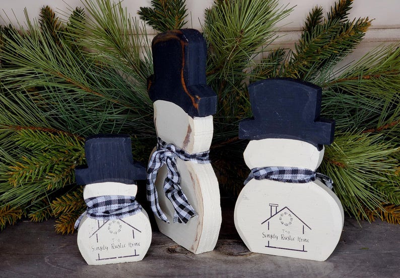 Rustic Wooden Snowman Wood Snowman Tiered Tray Winter Decor Christmas ...