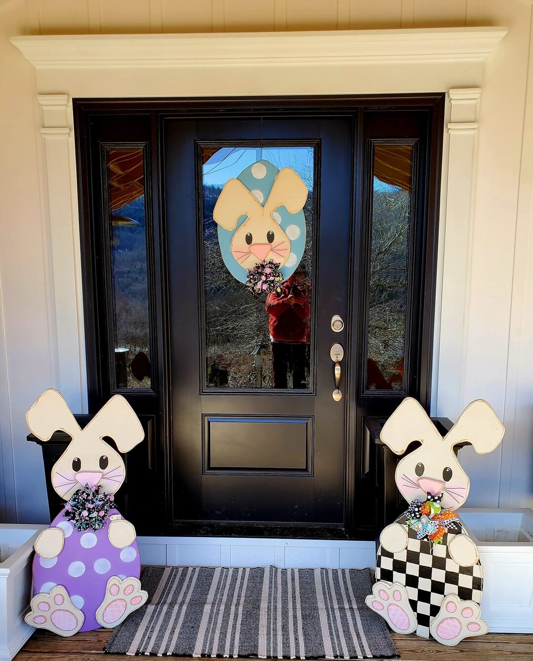 Plywood Easter Bunny Door Hanger: Spring Polka Dot Egg Decor - Etsy