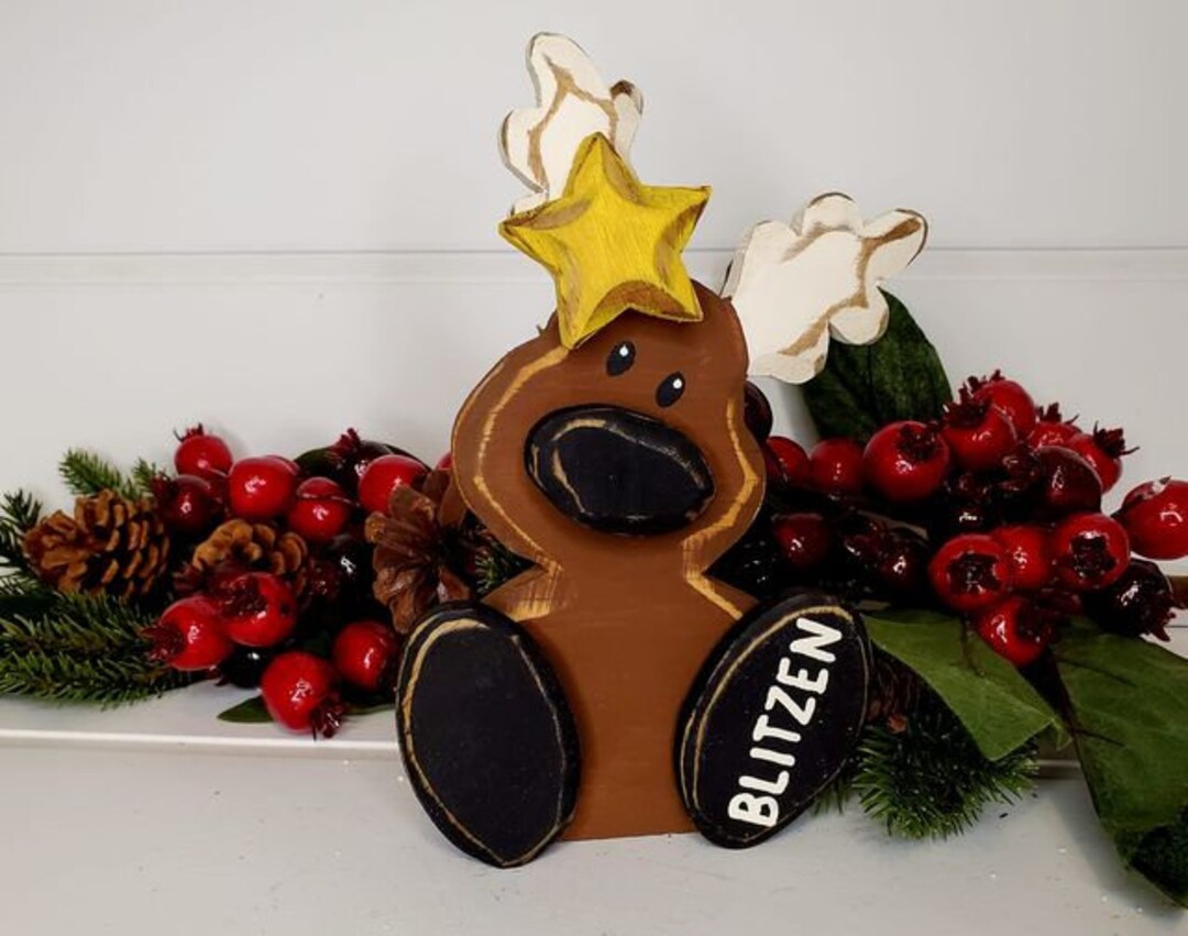 Wood Reindeer-santa's Reindeer-blitzen-reindeer Shelf Sitter-modern ...