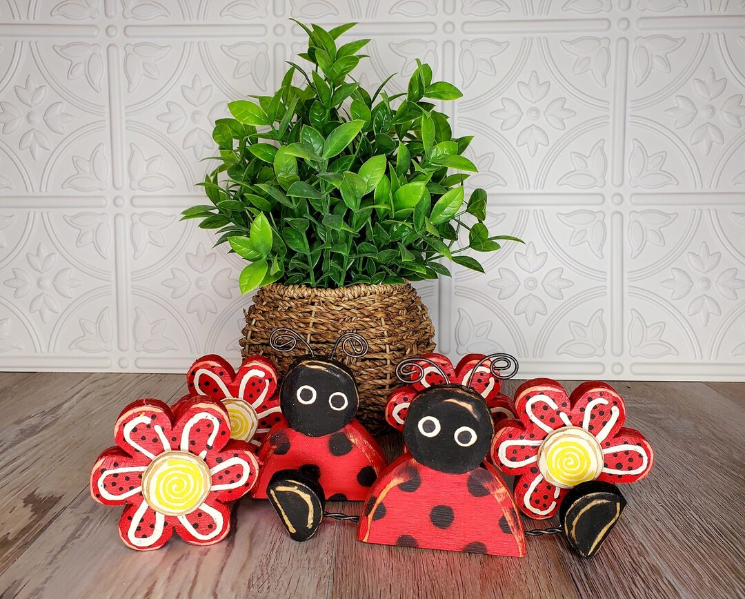Ladybug-wood Ladybug-3 Tier Tray Decor-spring Decor- Summer Decor ...