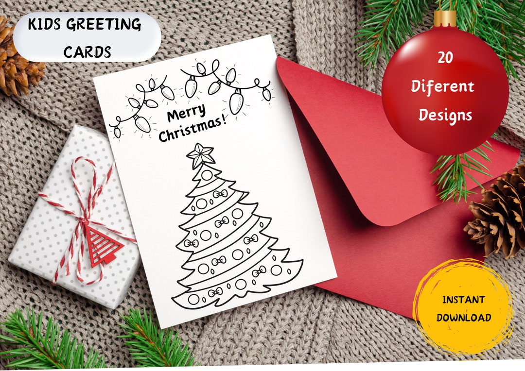 Instant Download Christmas Color Your Own Greeting Kids Cards, Kids ...