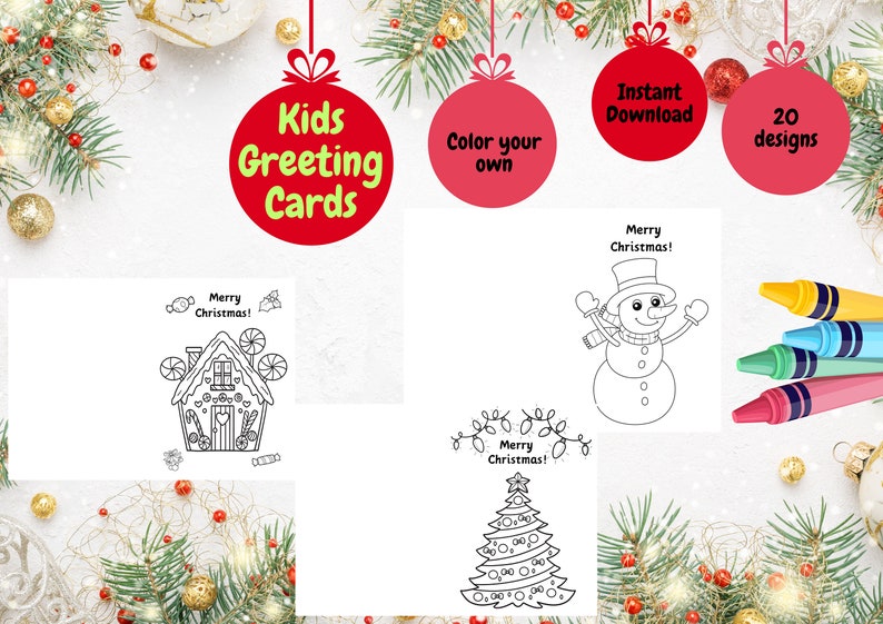 Instant Download Christmas Color Your Own Greeting Kids Cards, Kids ...