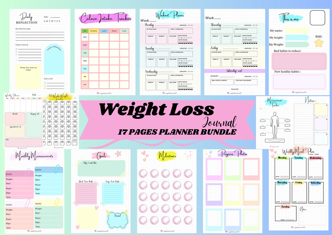 Weight Loss Journal: Pastel Fitness Tracker, Meal Planner (digital ...
