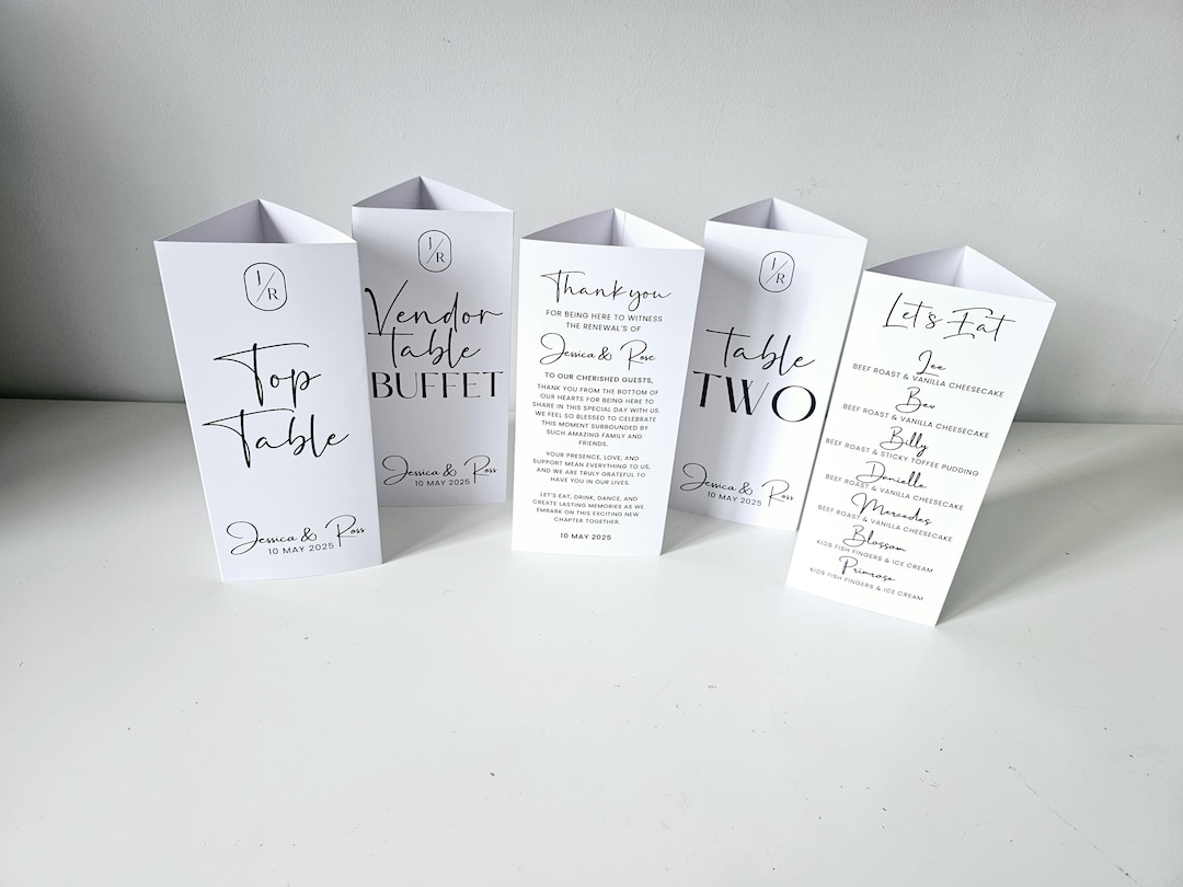 Personalised Trifold Wedding Menu , Table Number Cardwedding Table ...