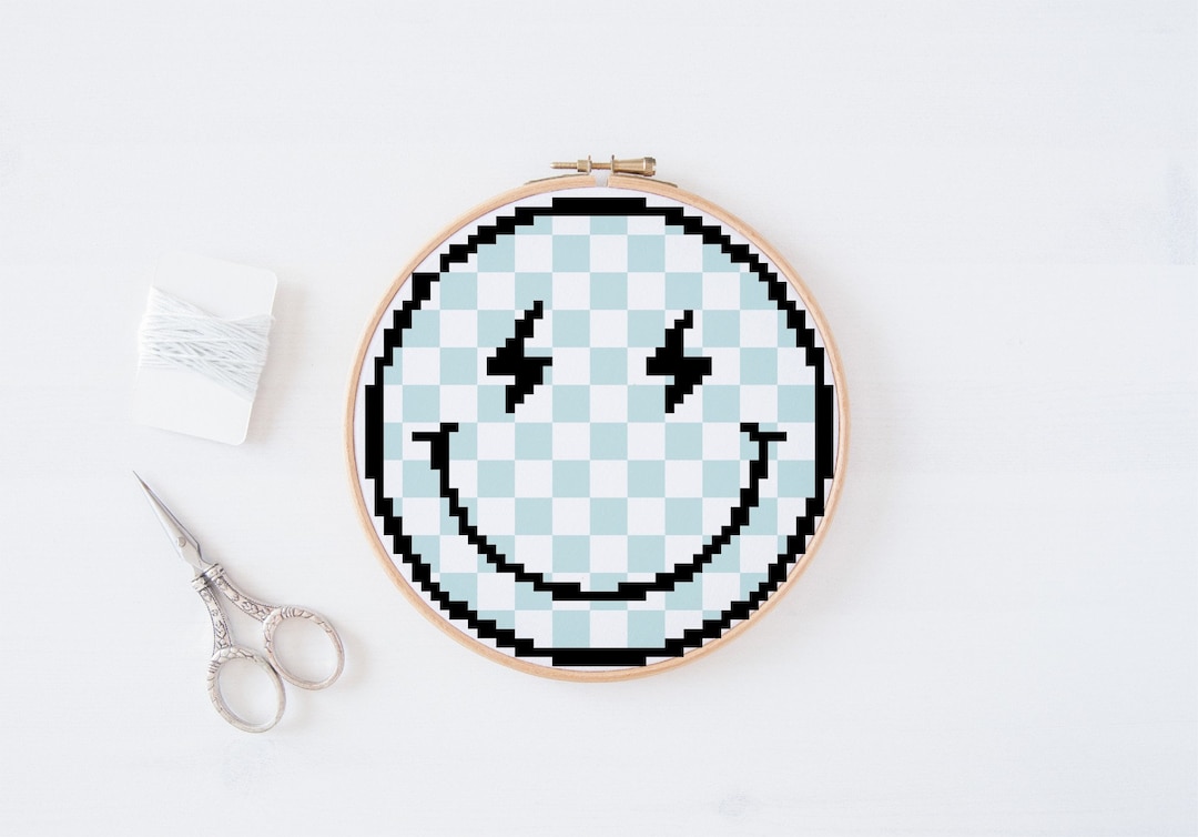 Lightening Smiley Face, Cross Stitch Pattern, Digital Download, Face ...