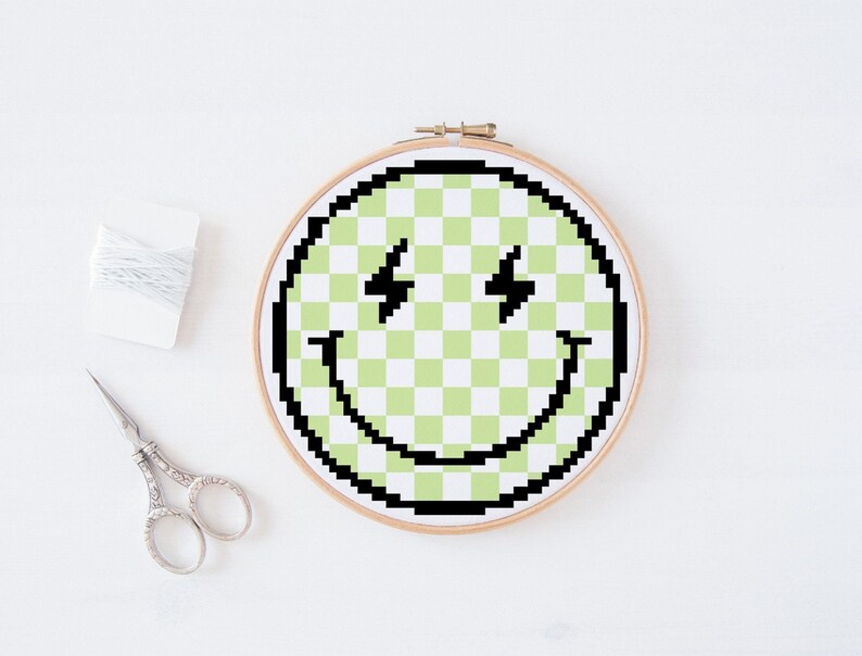 Lightening Smiley Face, Cross Stitch Pattern, Digital Download, Face Cross Stitch, Instant ...