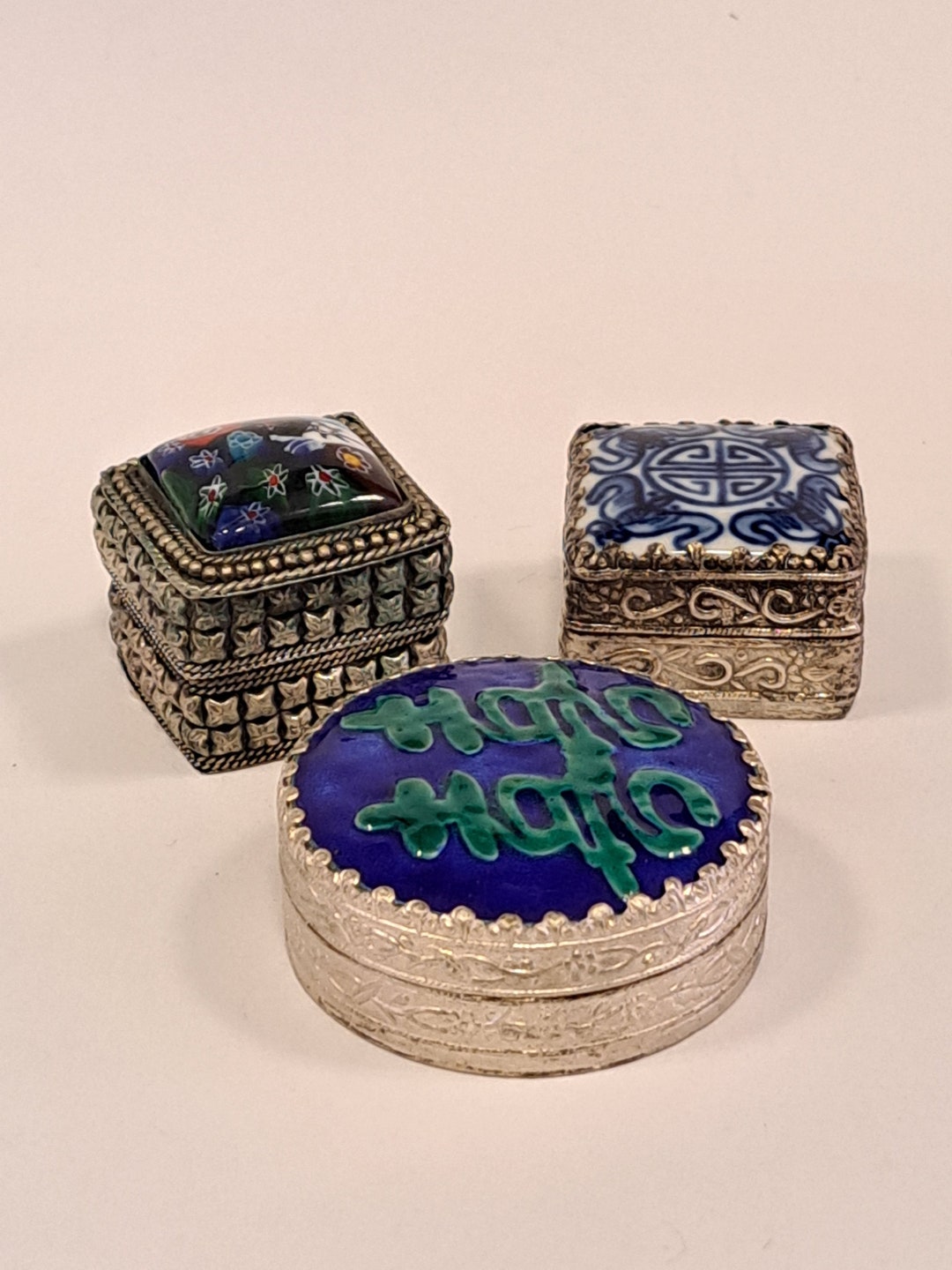 Collection Box Set of 3 Brass Boxes With Porcelain Lid - Etsy