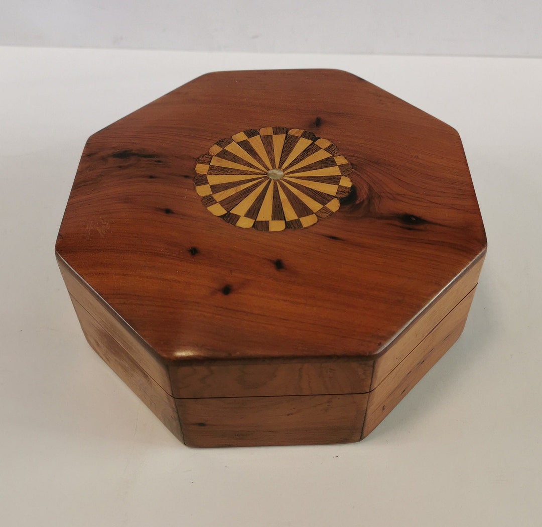 Vintage Handmade Wooden Box, Wood and Mother-of-pearl Inlaid, Art Decor ...