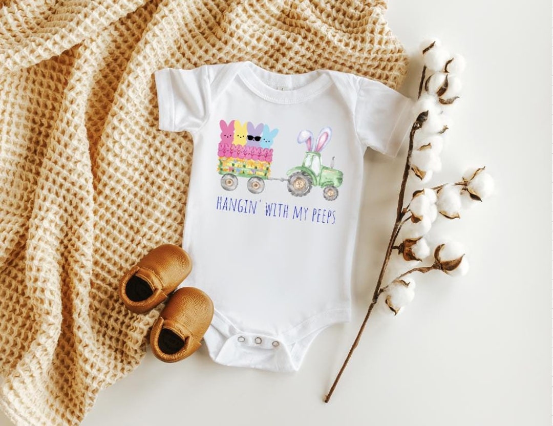 Hanging With My Peeps Baby Boy Bodysuit, Easter Bunny Green Tractor ...