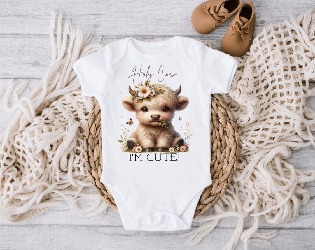 Holy Cow I'm Cute Baby Bodysuit, Newborn Baby Girl Shower Gift, Farm ...