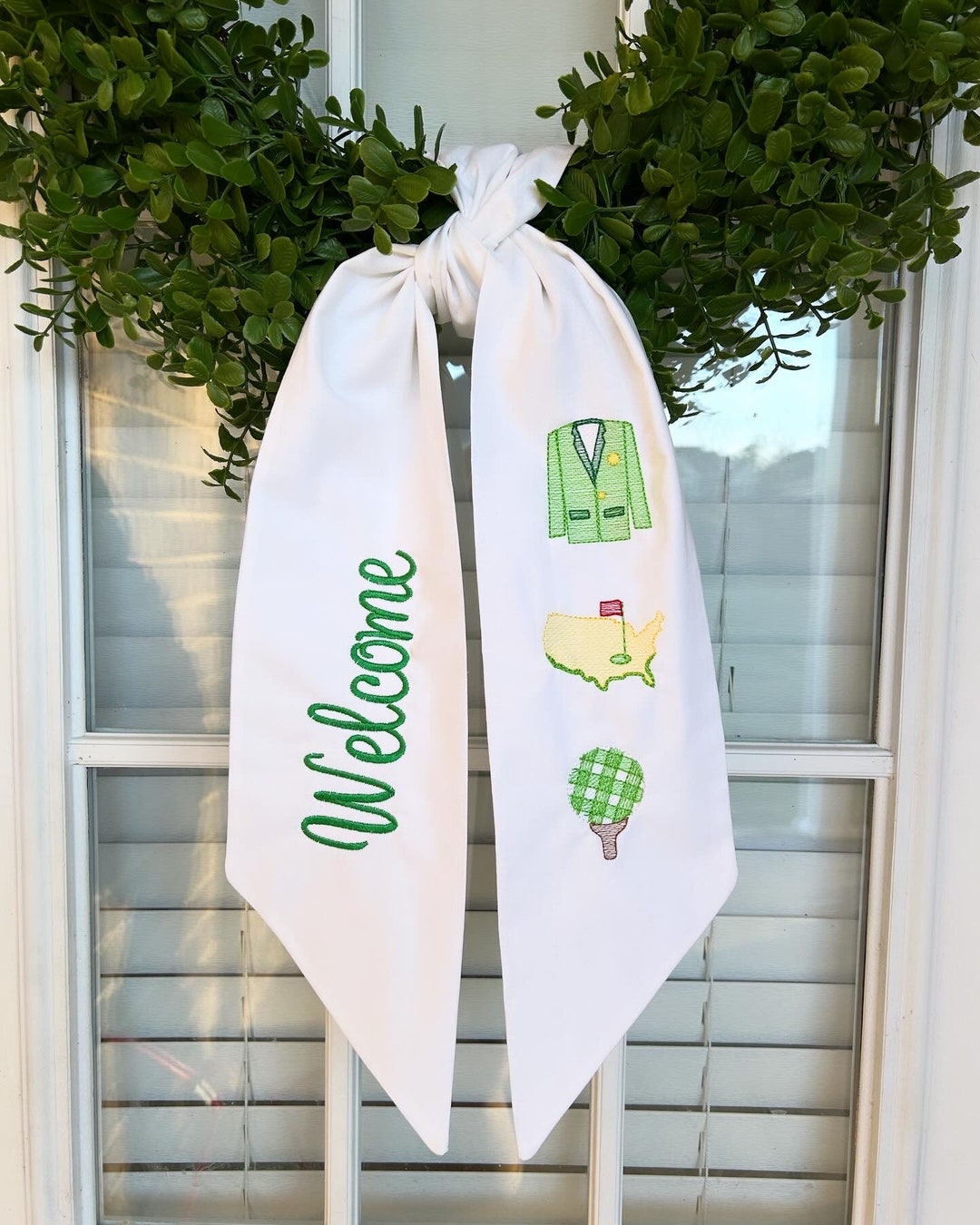 Monogrammed Wreath Sash, Embroidered Masters Trio Wreath Sash, Golf ...