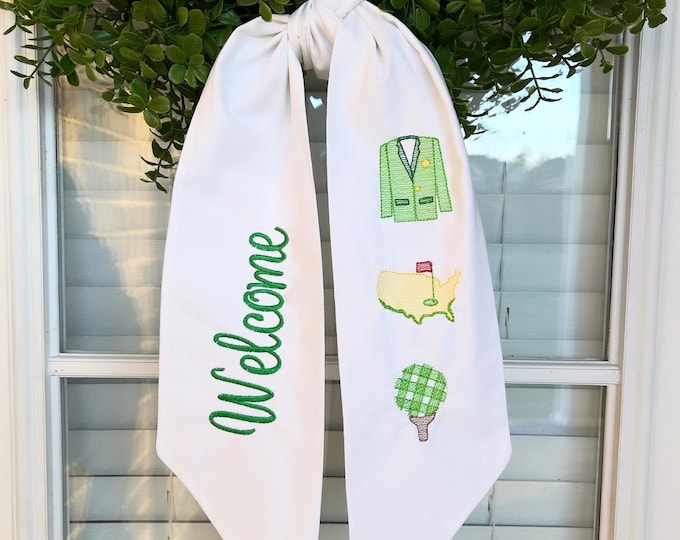 Monogrammed Wreath Sash, Embroidered Masters Trio Wreath Sash, Golf ...