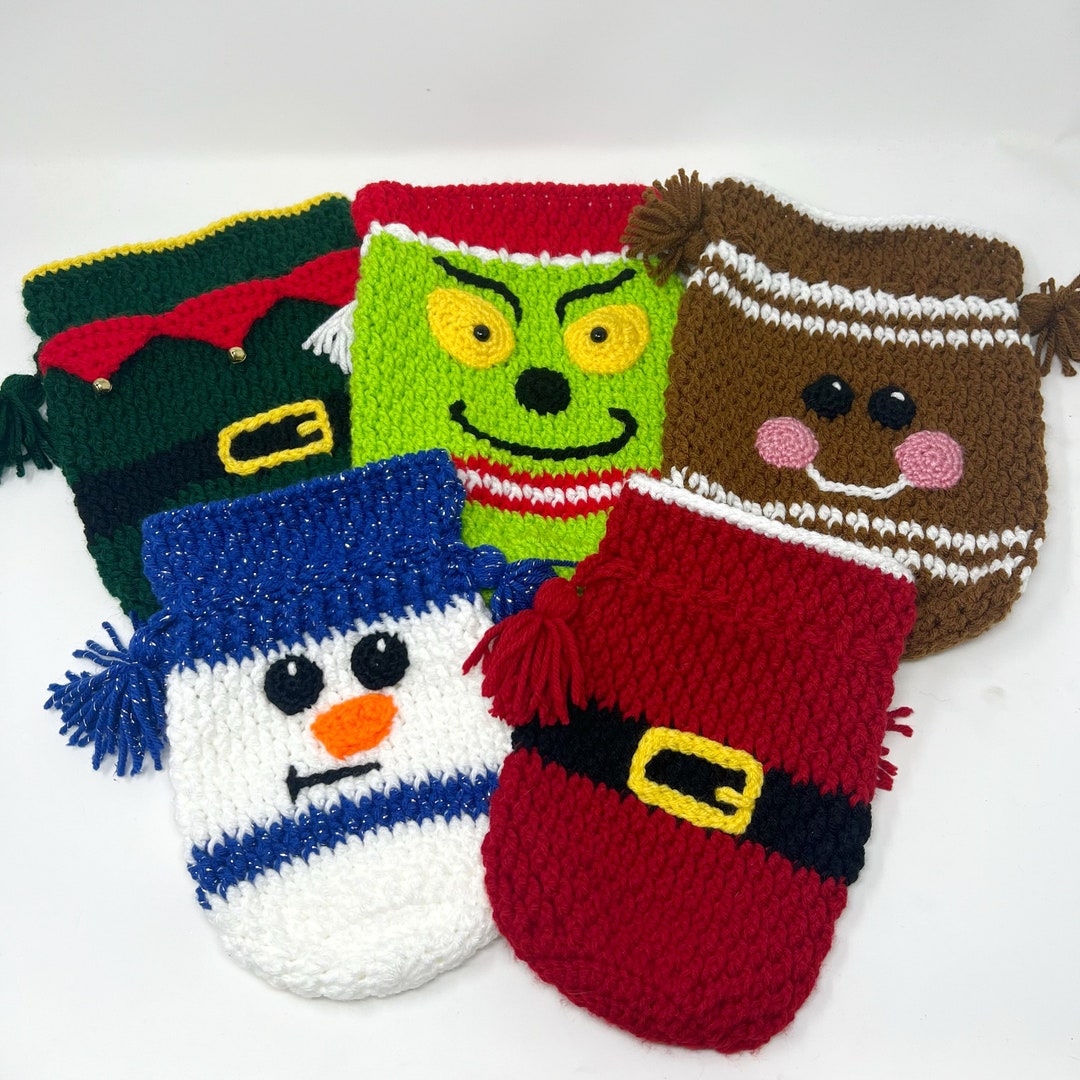 Holiday Gift Bags Crochet Pattern Bundle, Grinch, Santa, Snowman, Elf ...
