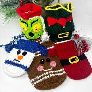 Holiday Gift Bags Crochet Pattern Bundle, Grinch, Santa, Snowman, Elf ...