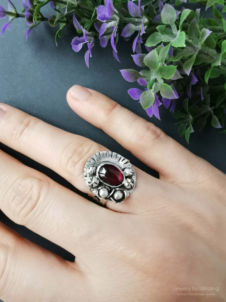 Dark red garnet ring Witch ring for women Elven ring One of | Etsy