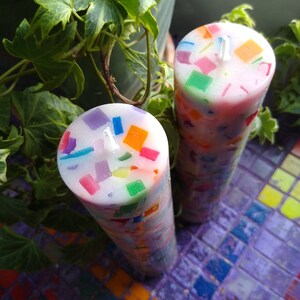 2 Rainbow Chunk Cylinder Pillar Candles, Rainbow Confetti Candles ...