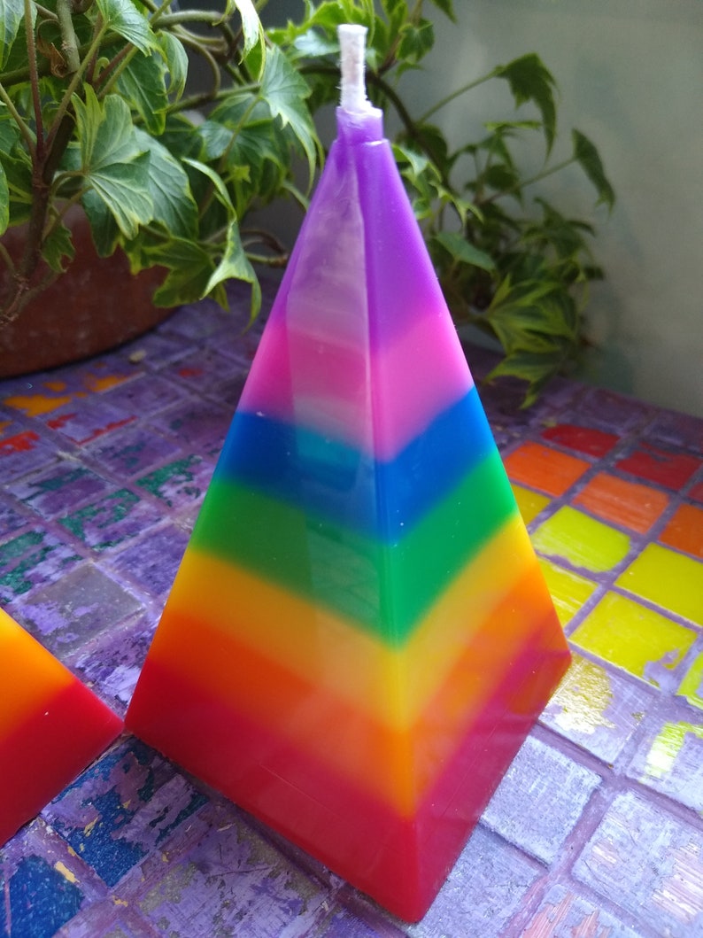 Rainbow Square Pyramid Pillar Candles Layered Stripy Candles - Etsy