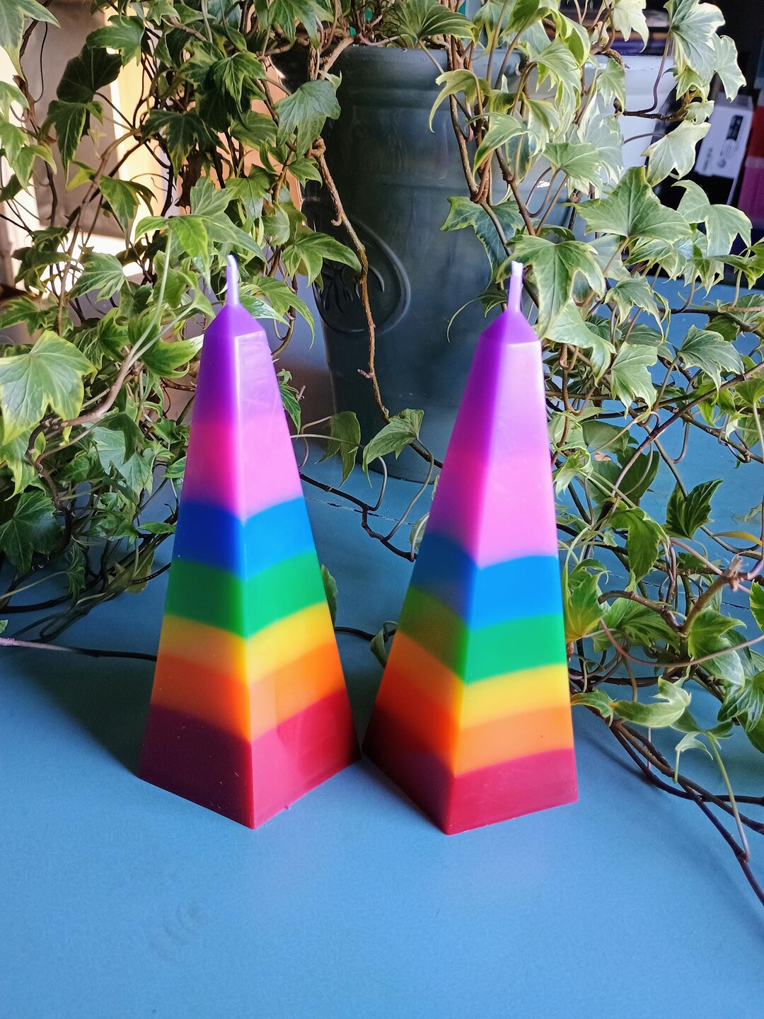 Rainbow Pentagonal Pyramid Candles: Unscented Paraffin Wax, Set of 2 - Etsy