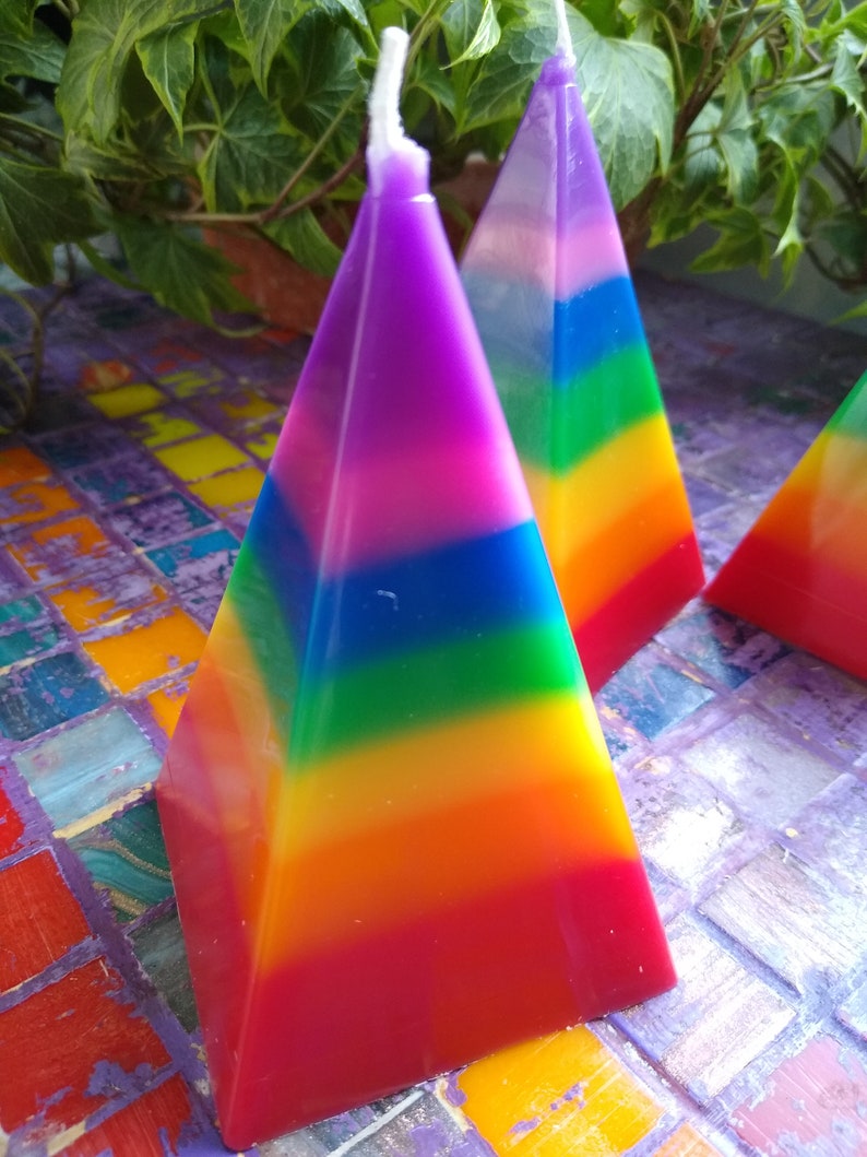 Rainbow Square Pyramid Pillar Candles Layered Stripy Candles - Etsy