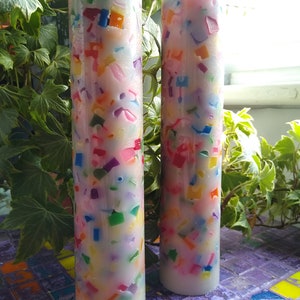 2 Rainbow Chunk Cylinder Pillar Candles, Rainbow Confetti Candles ...
