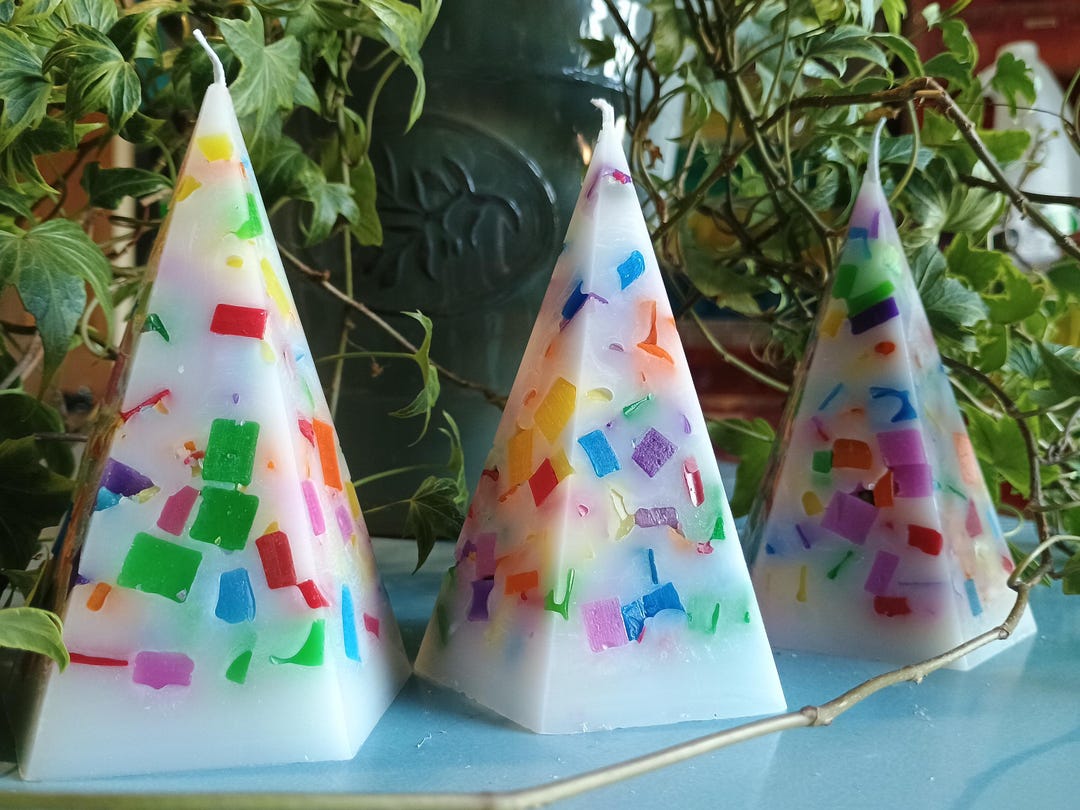 Rainbow Chunk Pentagonal Pyramid Candles: Set of 3 Decorative Paraffin ...
