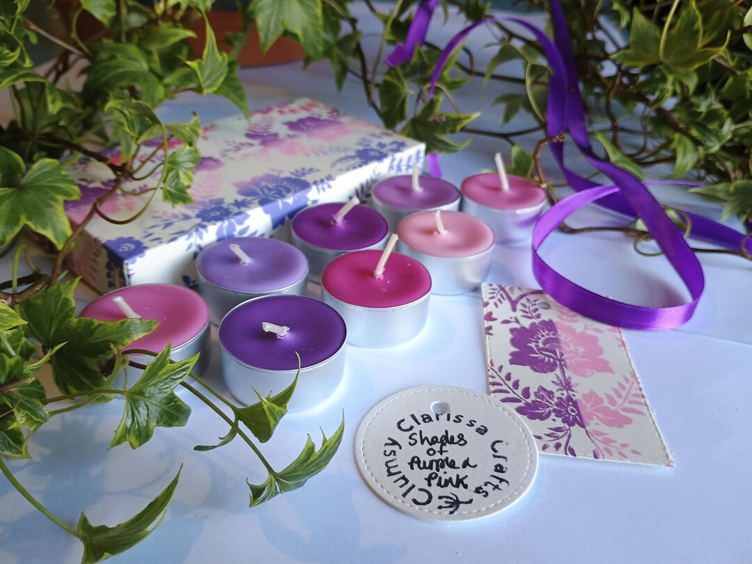 Shades of Purple and Pink Unscented Soy Wax Tealights, Set of Eight ...