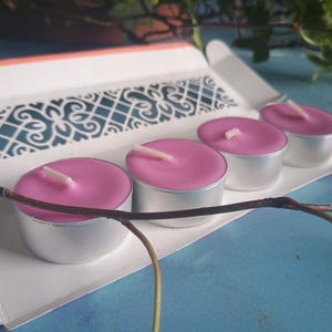 Pink Unscented Tealights, Soy Wax Tealights, Set of Four With Gift Box ...