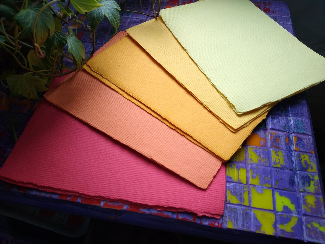 A5 Handmade Recycled Paper Sheets: Yellow, Orange, Red - 10 Pack - Etsy