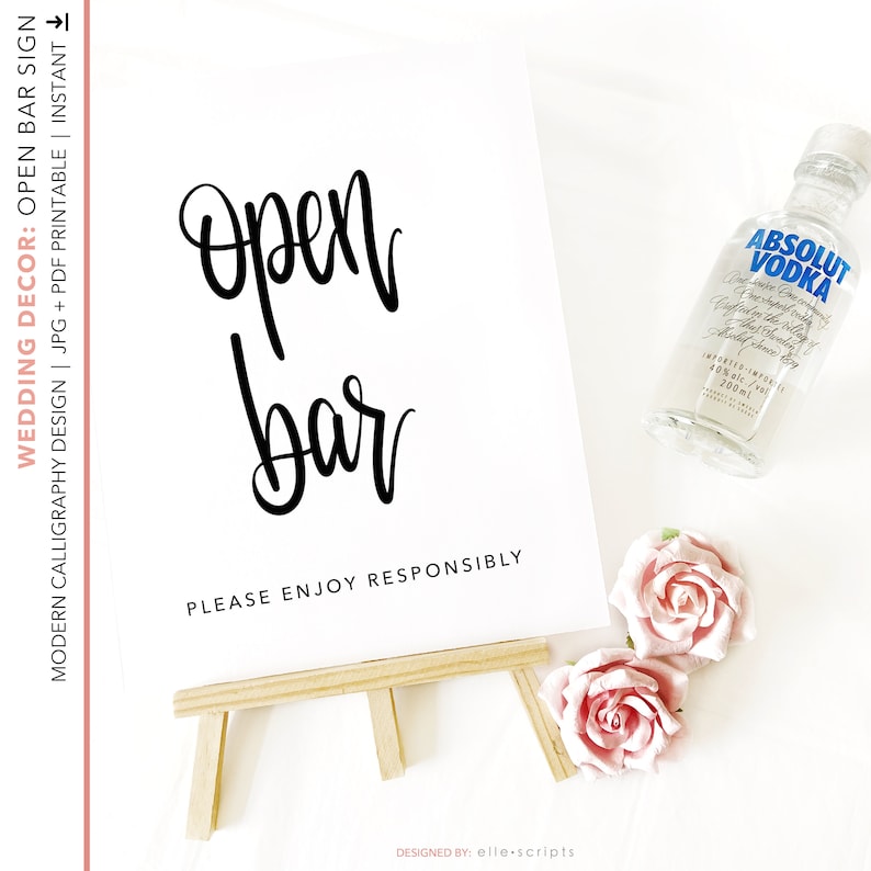 Open Bar Wedding Sign Printable Template Open Bar Party Sign | Etsy