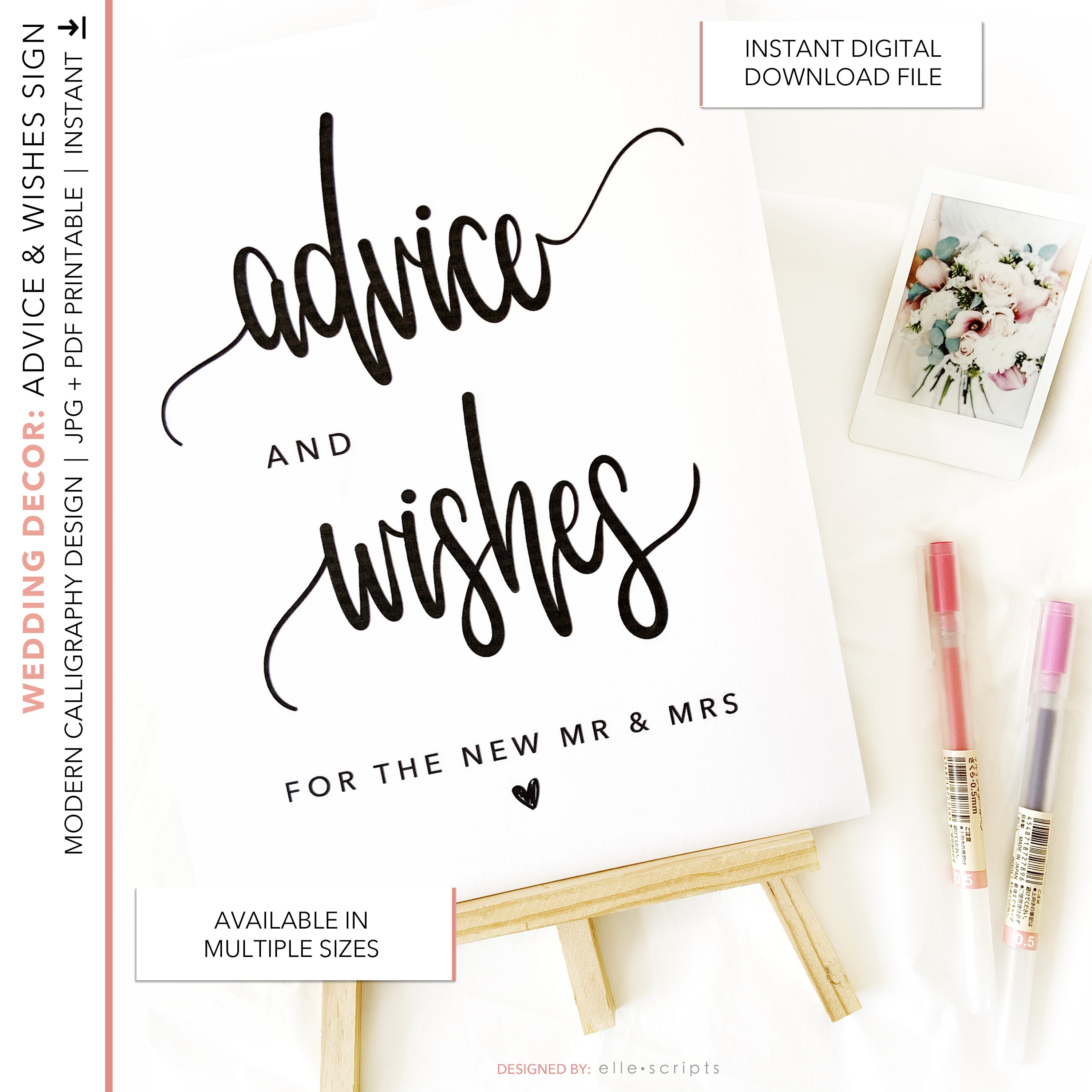 Advice And Wishes For Mr And Mrs Wedding Printable Sign Etsy