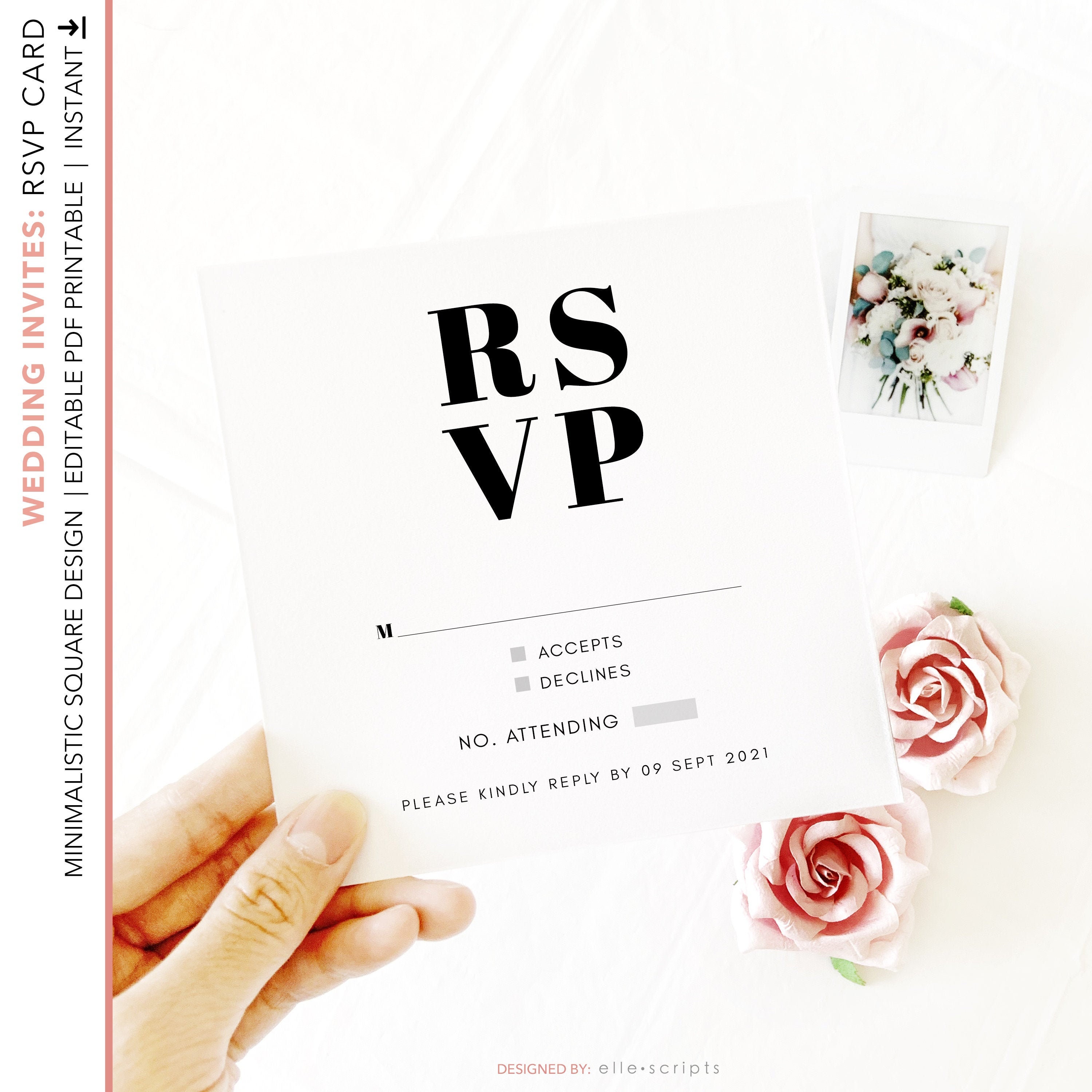 RSVP Card Square Printable Template, Editable PDF Digital Download ...