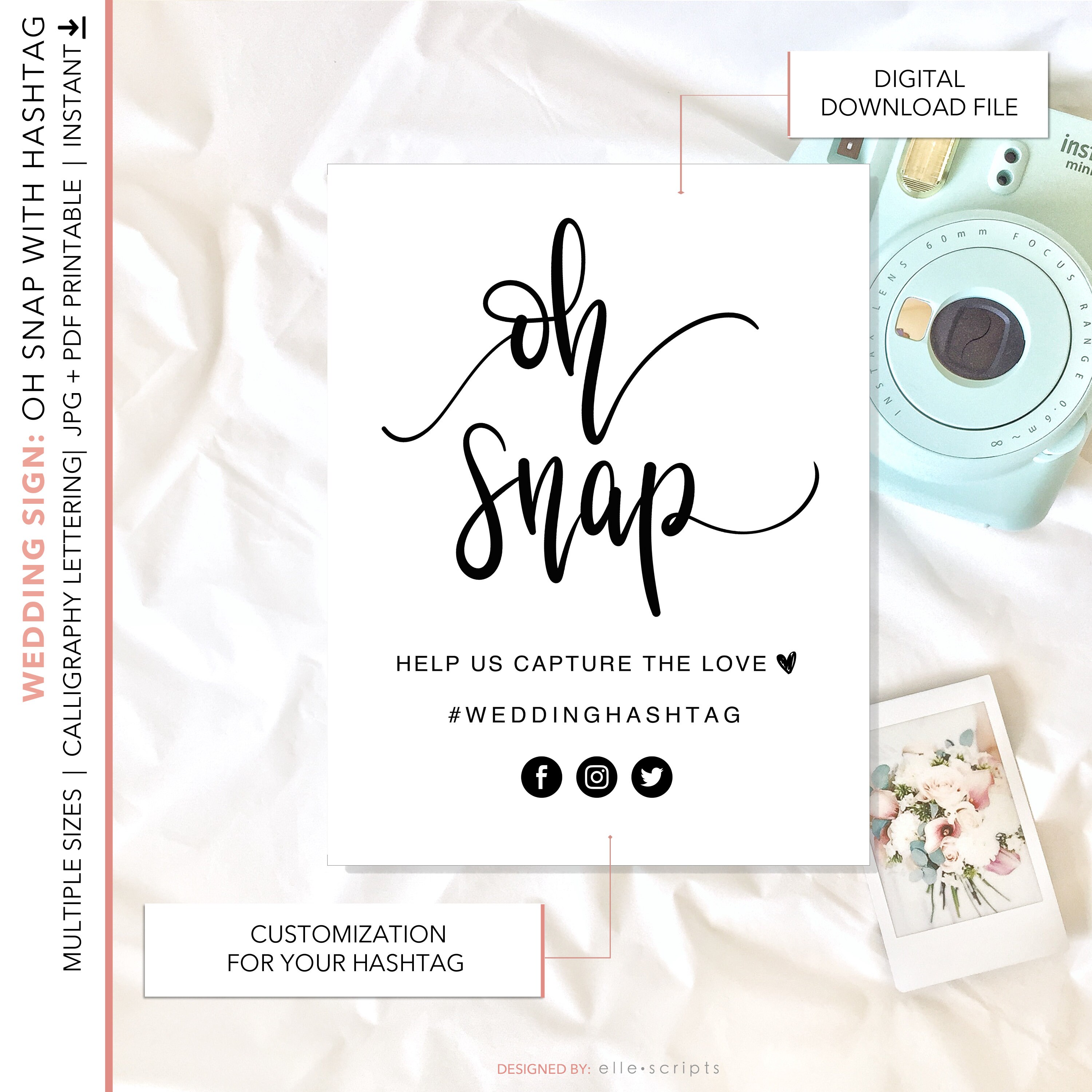 Oh Snap Wedding Printable Sign | Wedding Décor | Oh Snap Sign | Hashtag ...