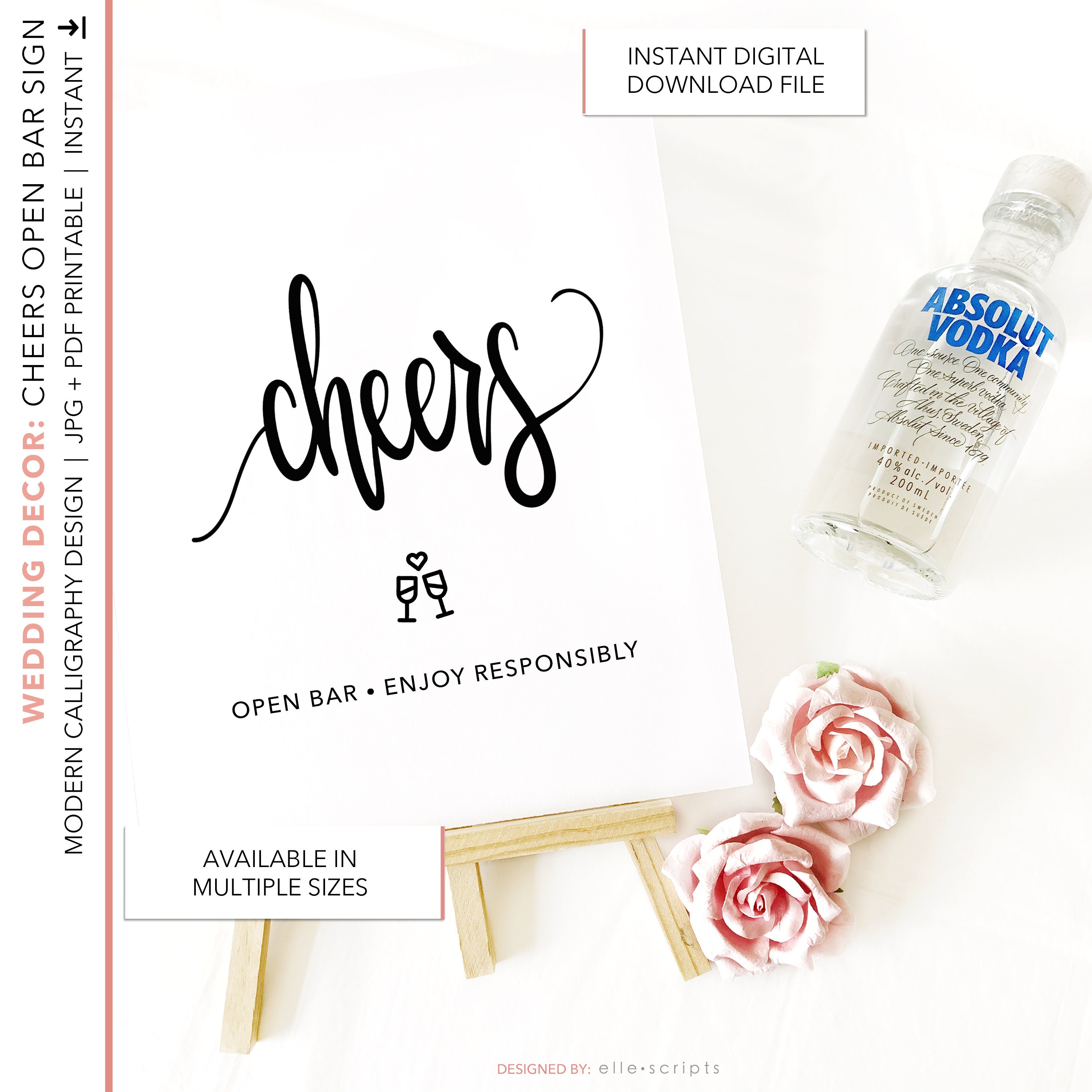 Cheers, Open Bar Sign, Open Bar Wedding Decal, Cheers Wedding Sign ...