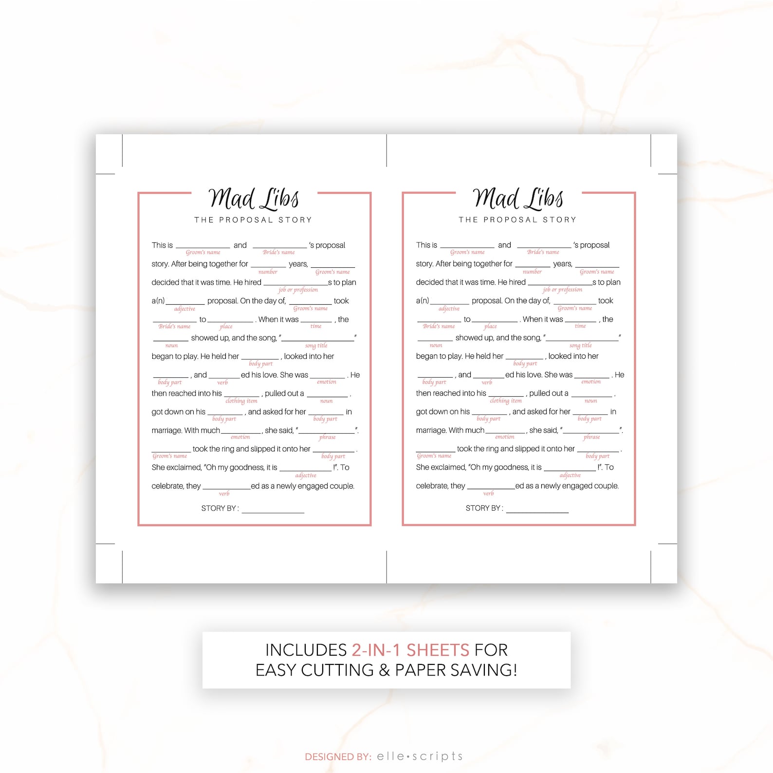 Mad Libs Bridal Shower Party Game Printable, Proposal Love Story Mad ...