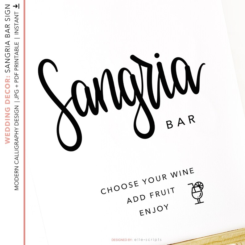 Sangria Bar Wedding Sign Printable Template, Wedding Décor, Printable ...