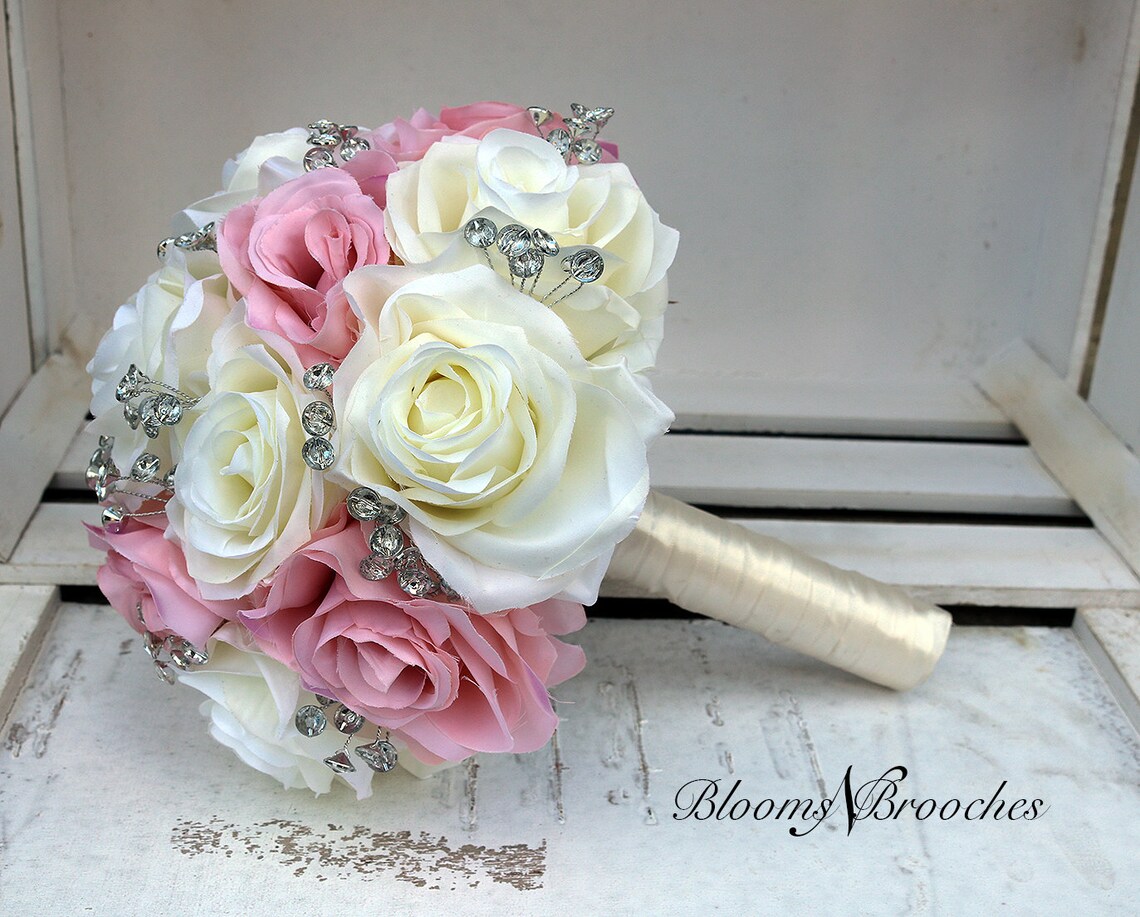 Wedding Bouquet Bling Bridal Bridal Bouquet Ivory and Pink - Etsy