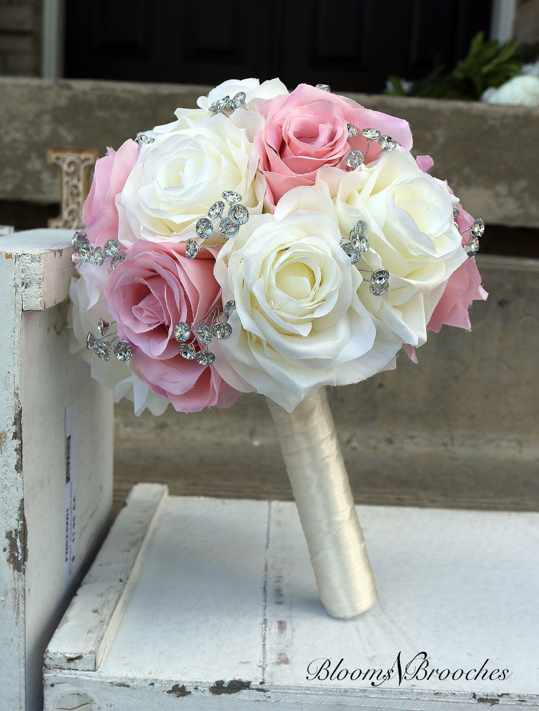 Wedding Bouquet Bling Bridal Bridal Bouquet Ivory and Pink - Etsy