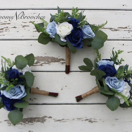 Ivory and Navy Blue Natural Look Wedding Flowers With - Etsy