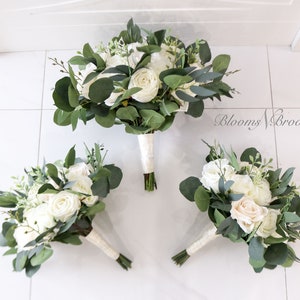 Wedding Bouquet White Ivory Greenery, Bridal Bouquet Bridesmaids ...