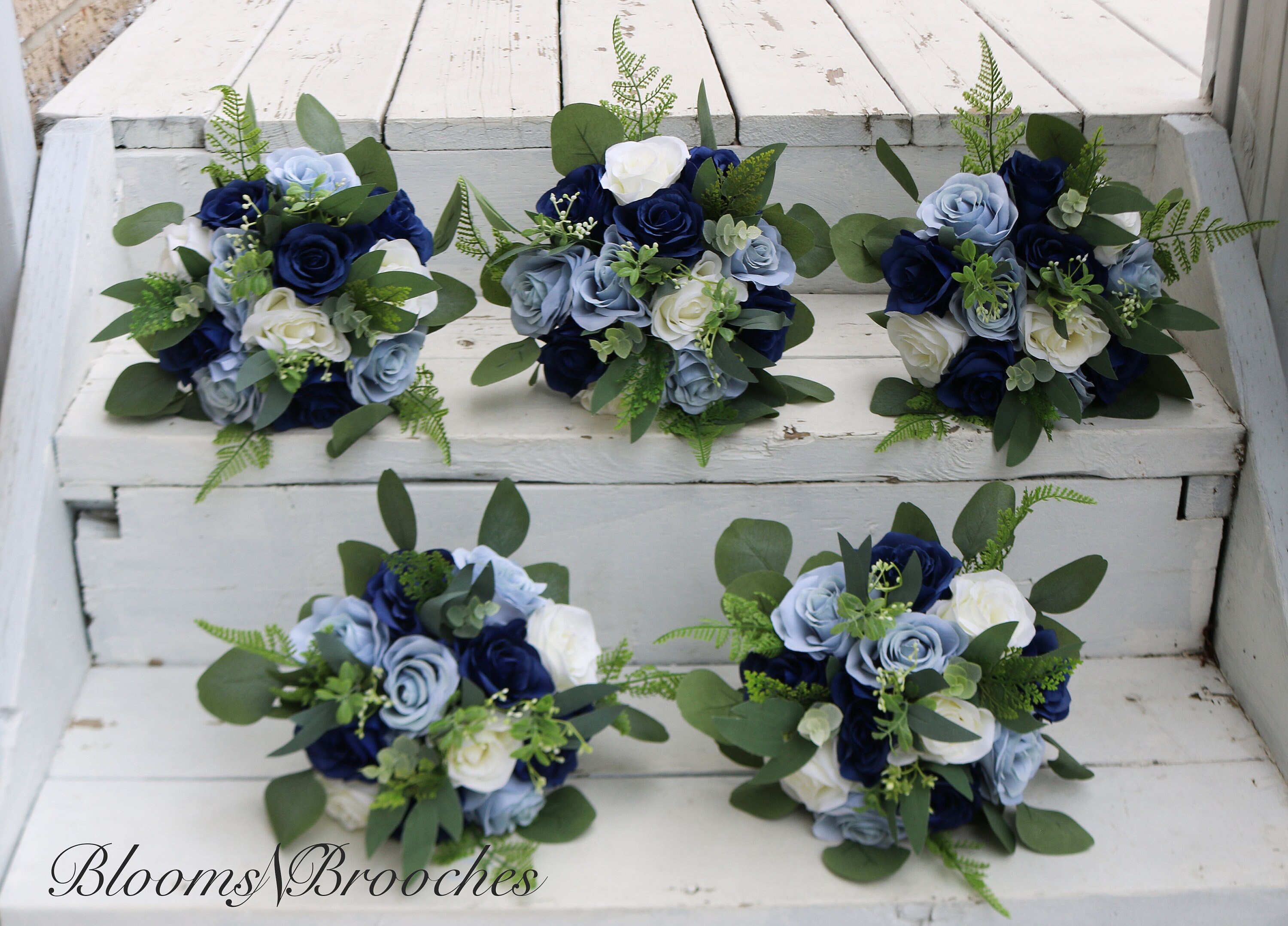 Navy Dusty Blue and Ivory Boho Wedding Bouquets Bridal - Etsy Canada