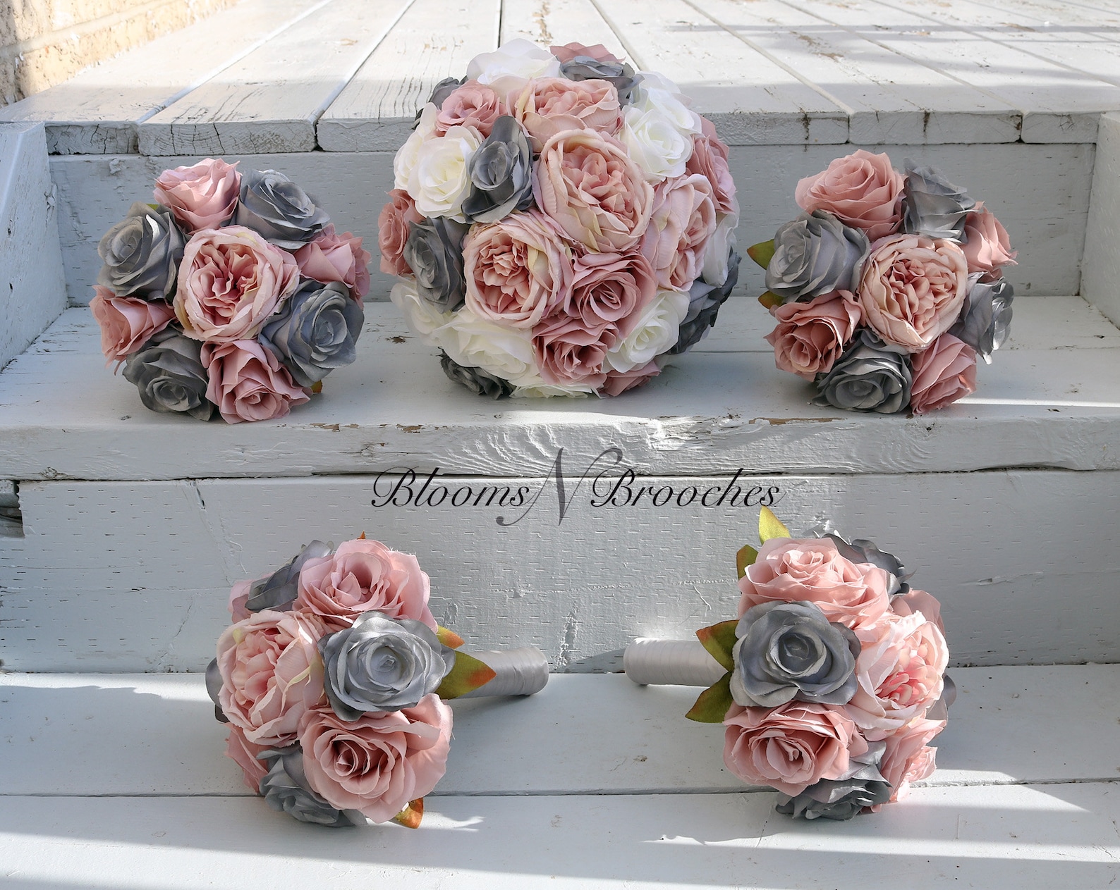 Dusty Rose Grey and Ivory Wedding Bouquet Wedding Flowers - Etsy