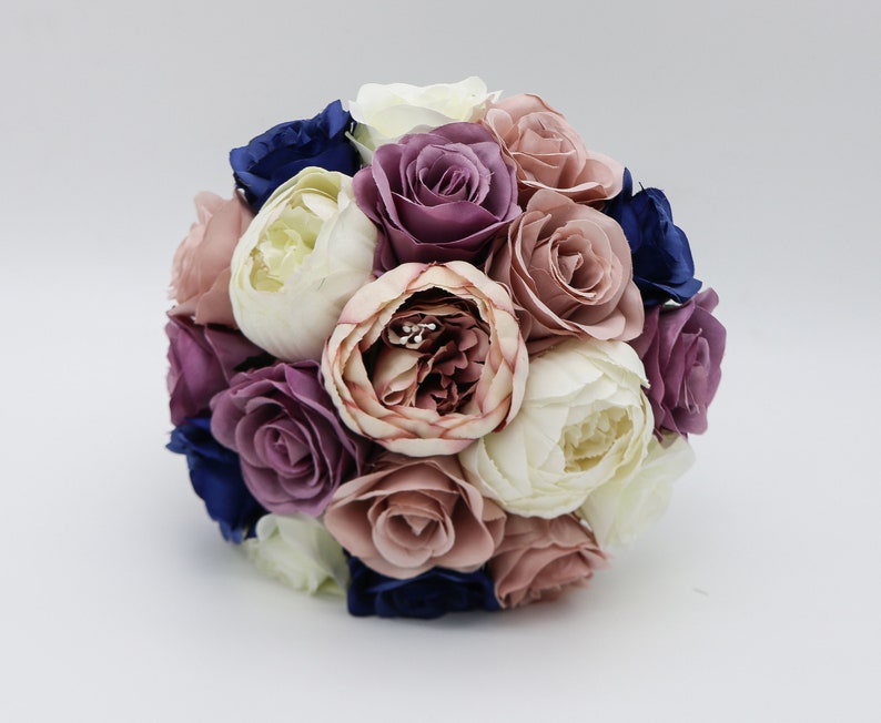 Wedding Bouquet Dusty Rose Mauve and Navy Bridal Bouquet - Etsy