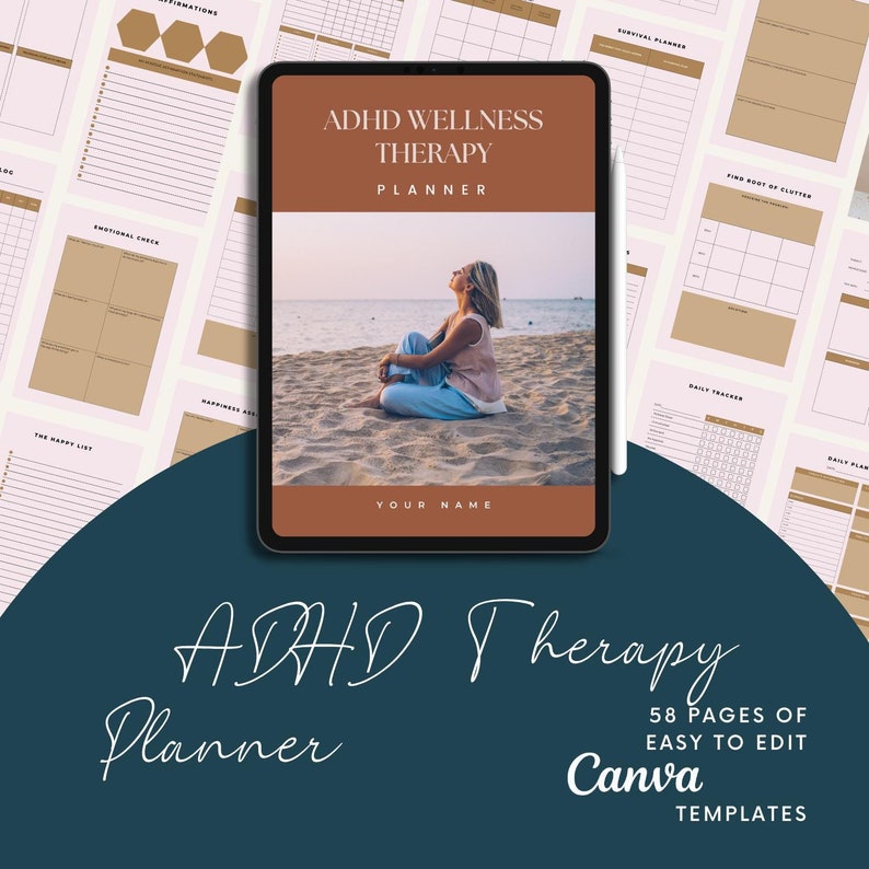 ADHD Wellness Planner, Mental Health Planner, Editable Canva Template ...