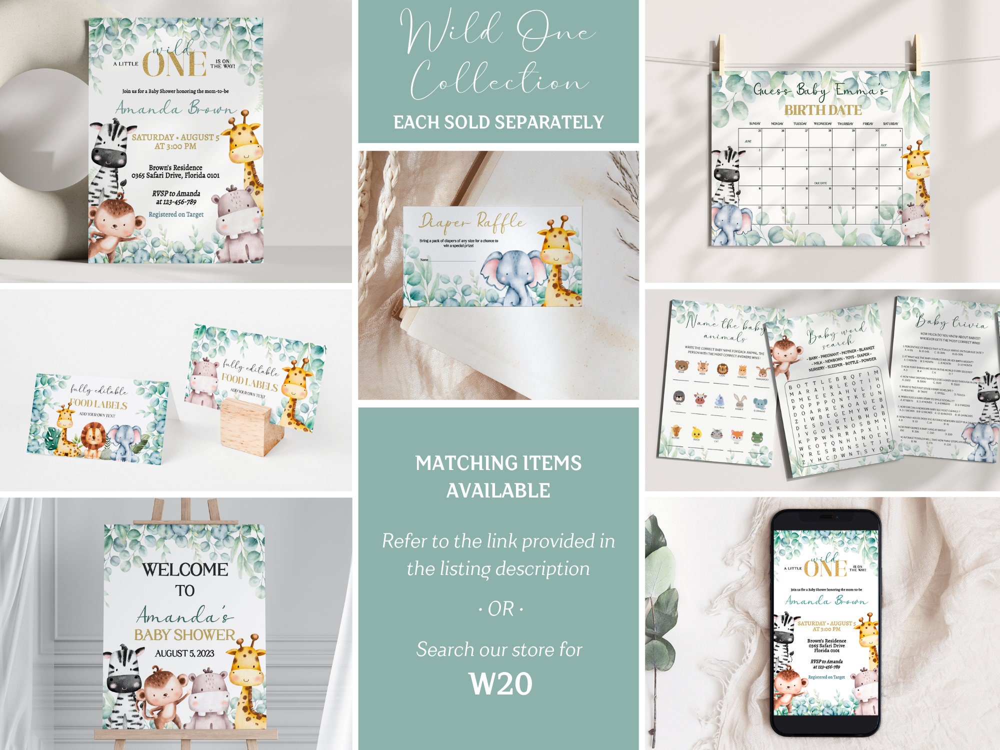 Safari Baby Shower Seating Chart Template Jungle Animals - Etsy