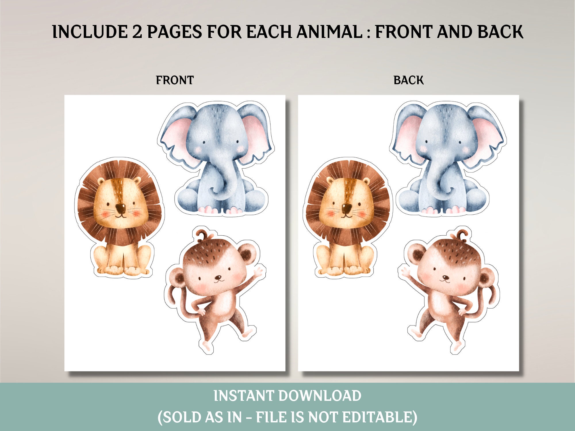 Printable Jungle Cake Topper Safari Animals Centerpieces Oh Baby Cake ...