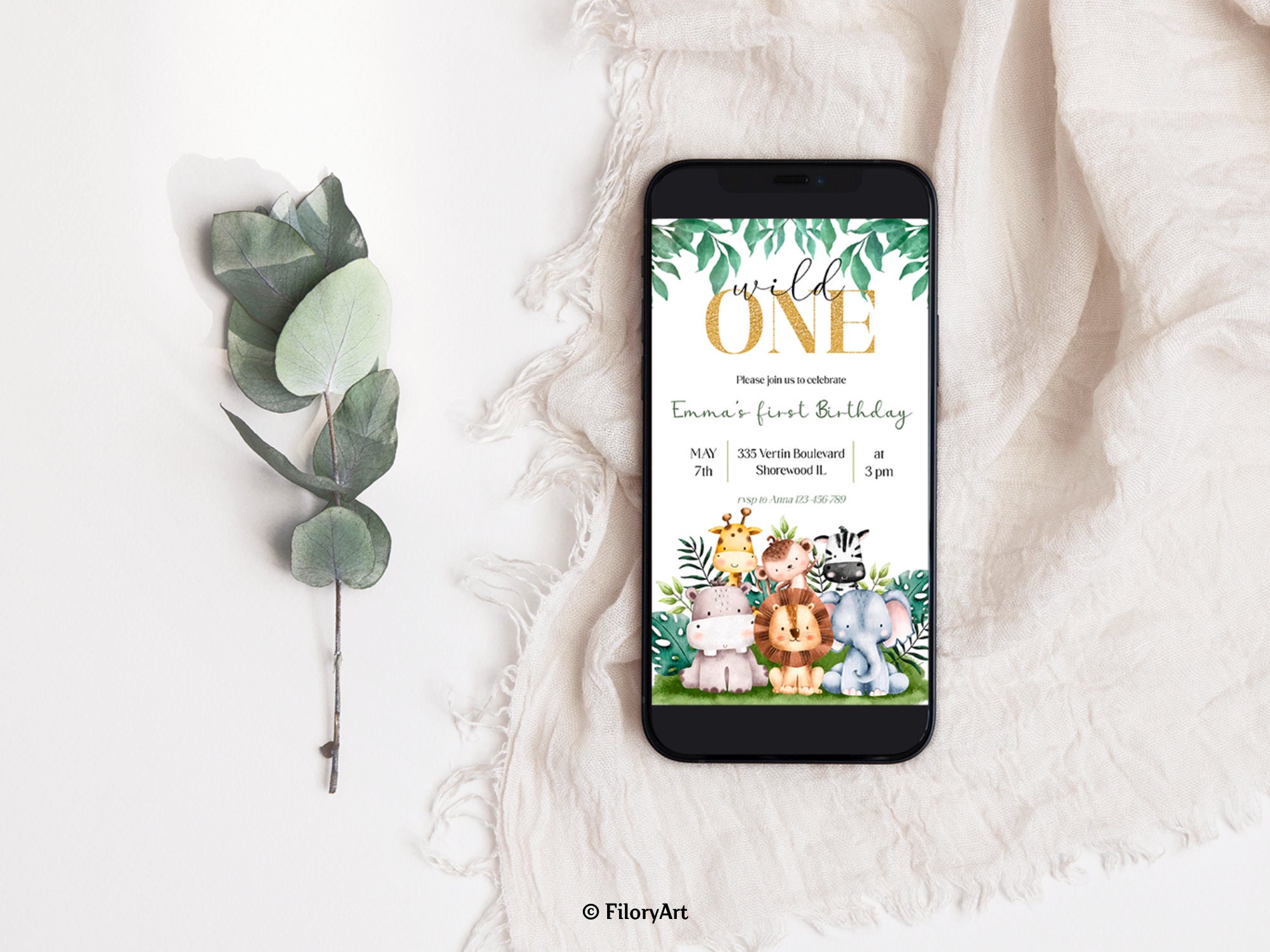 safari-wild-one-party-invitation-wild-one-1st-birthday-invite-gold