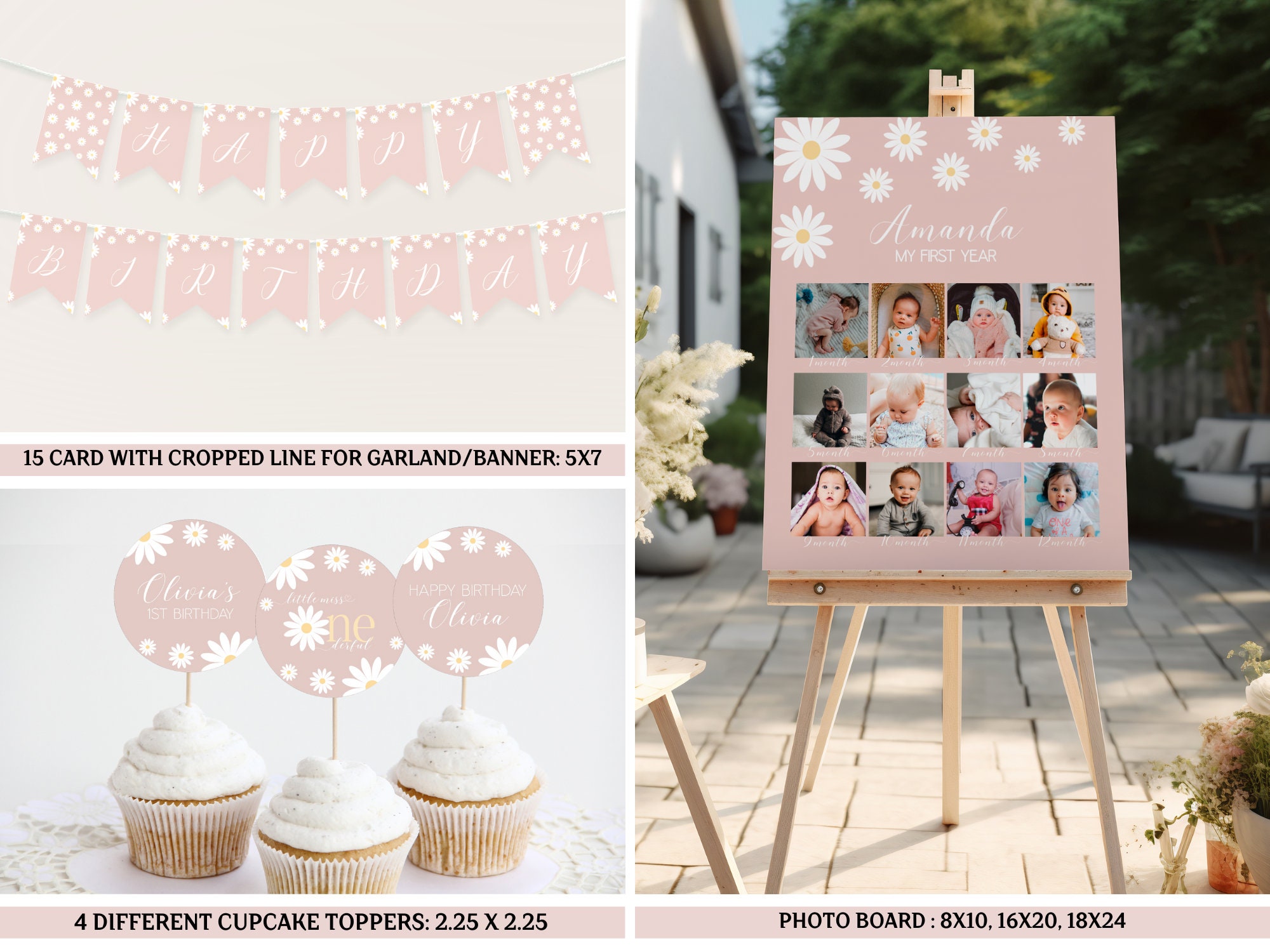 Daisy 1st Birthday Bundle Printable Pink Daisy Birthday Party - Etsy ...