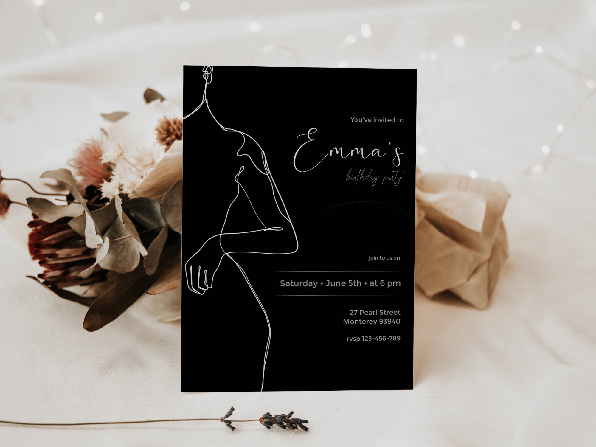 Luxury Black Birthday Invitation Template Modern Adult Birthday Invite ...