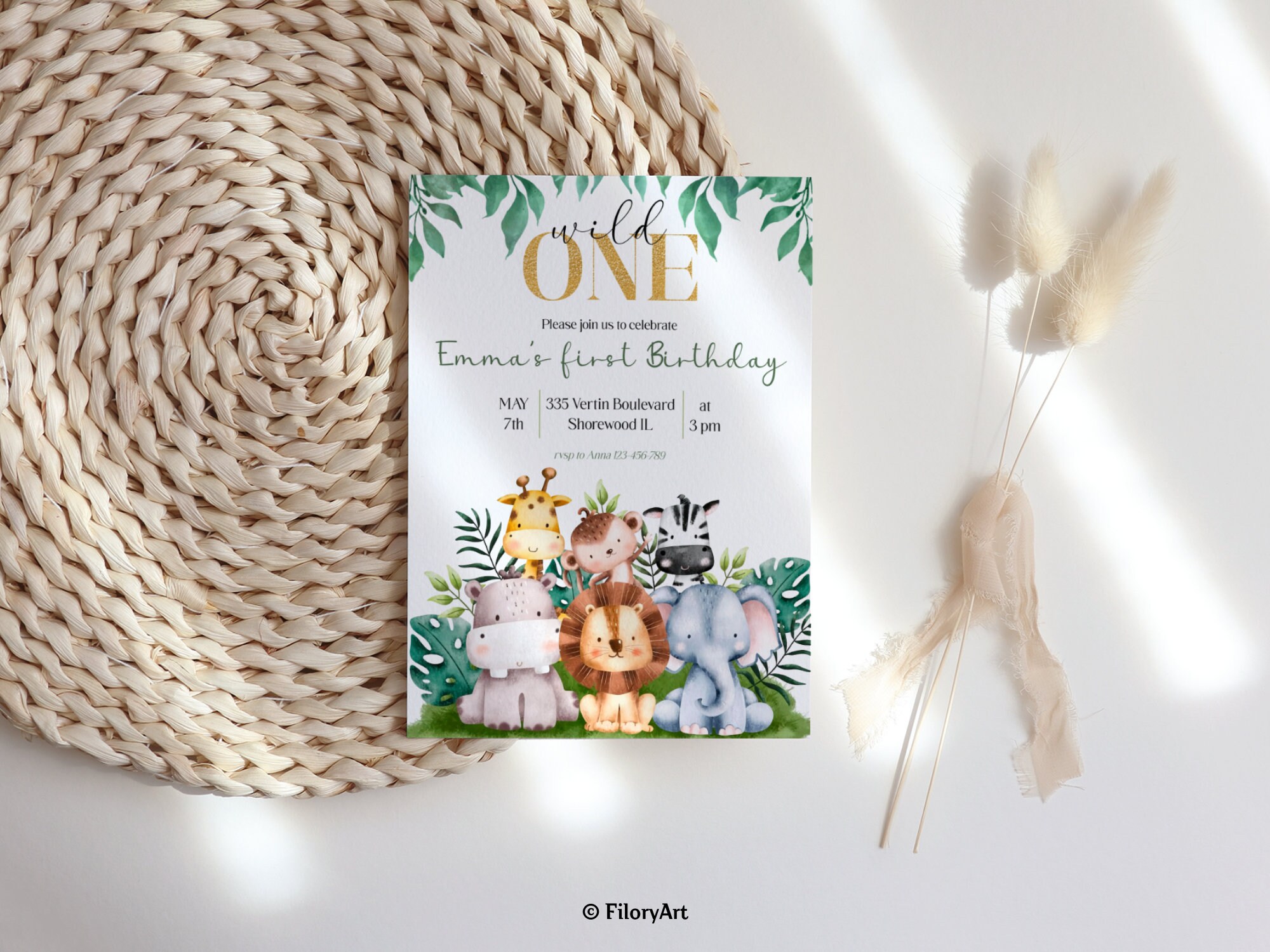 safari-wild-one-party-invitation-wild-one-1st-birthday-invite-gold