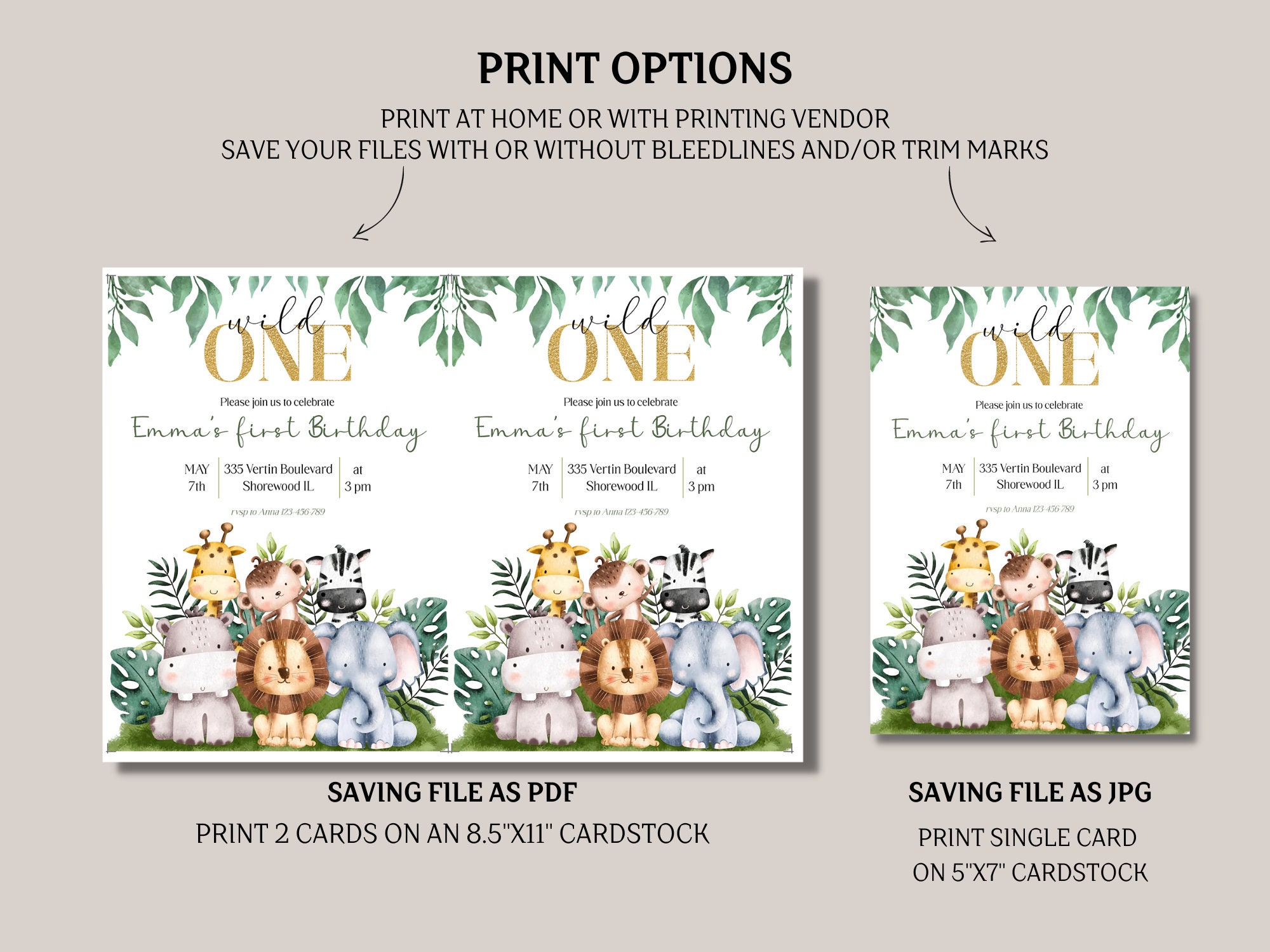 Safari Wild One Party Invitation Wild One 1st Birthday Invite Gold ...